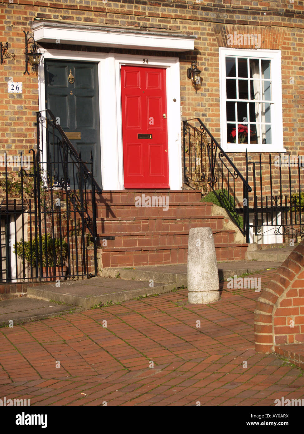 front house doors path green red bollard steps aylesford kent Stock ...
