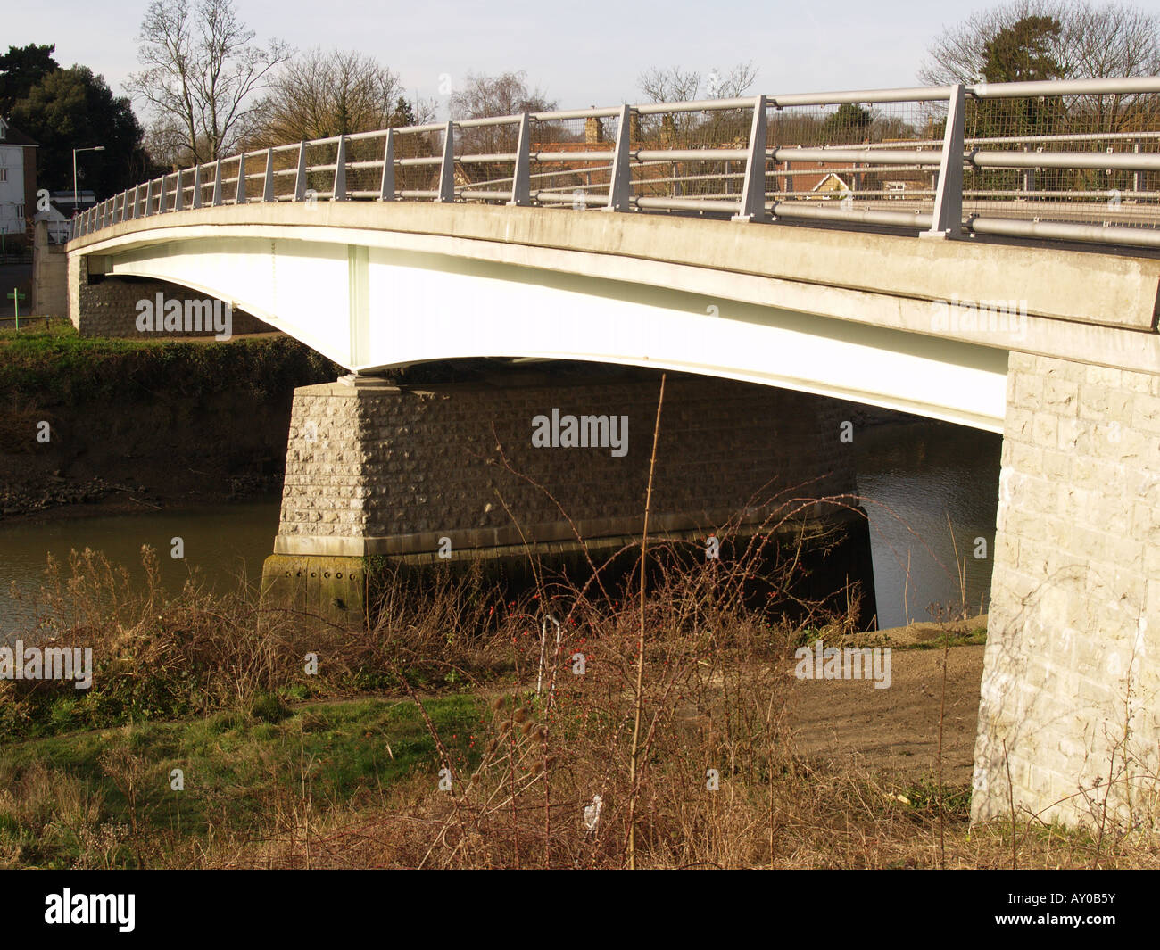 rail low modern road bridge support metal river aylesford river medway ...