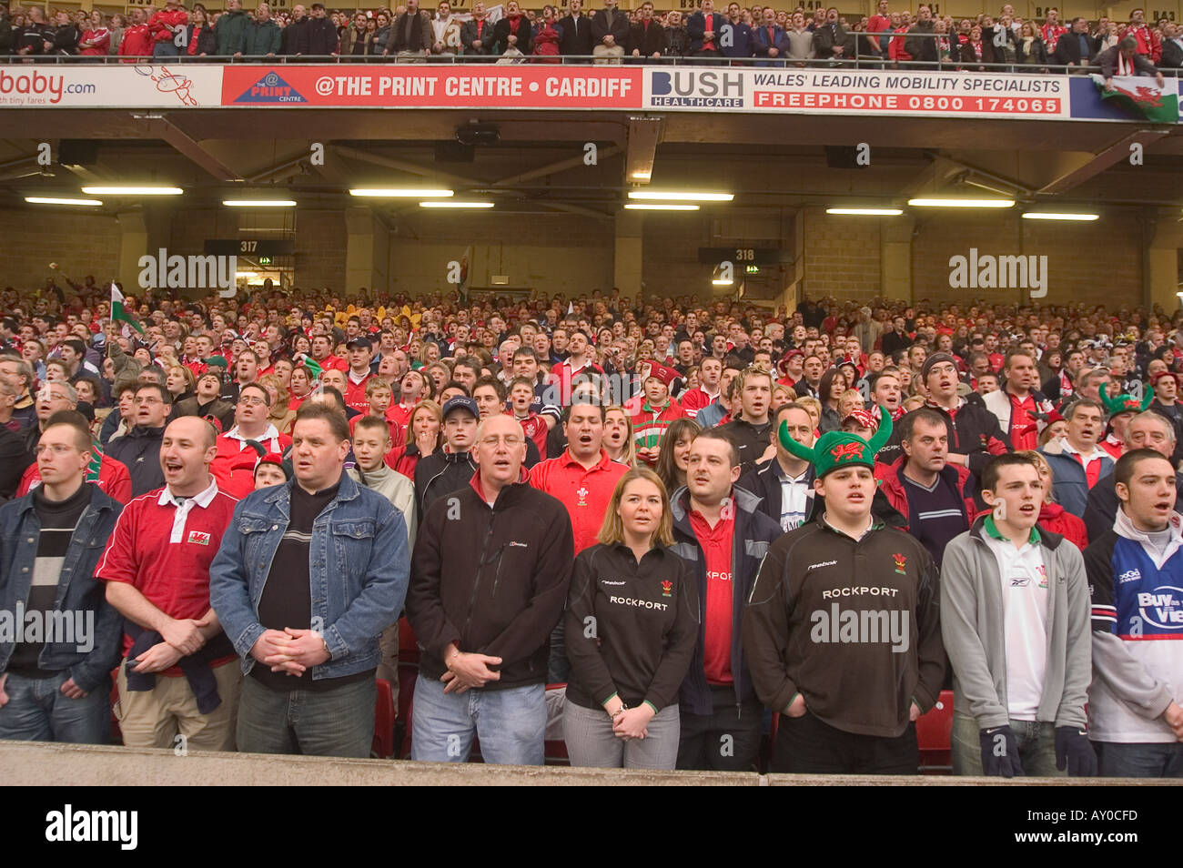Cardiff Millenium Stadium Fans sing the Welsh National Anthem before a ...