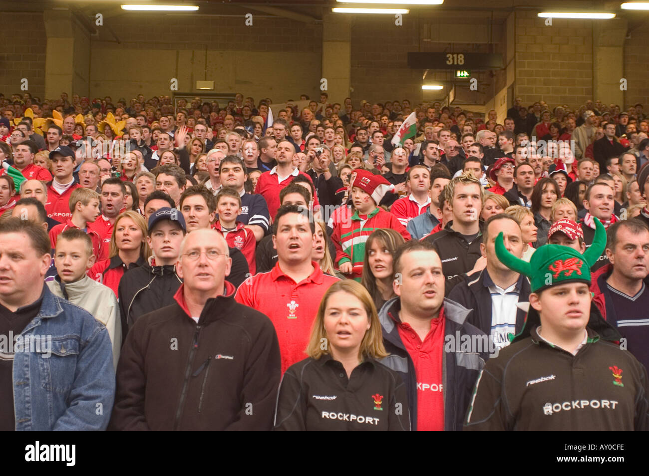 Cardiff Millenium Stadium Fans sing the Welsh National Anthem before a ...