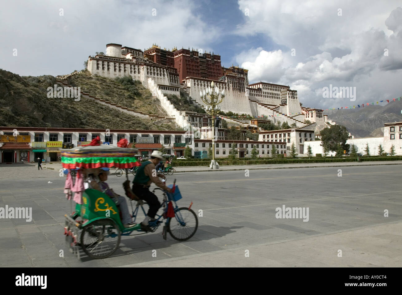 Rickshaw outside Potala Palace, Lhasa, Tibet, China. Sept 06 Stock ...