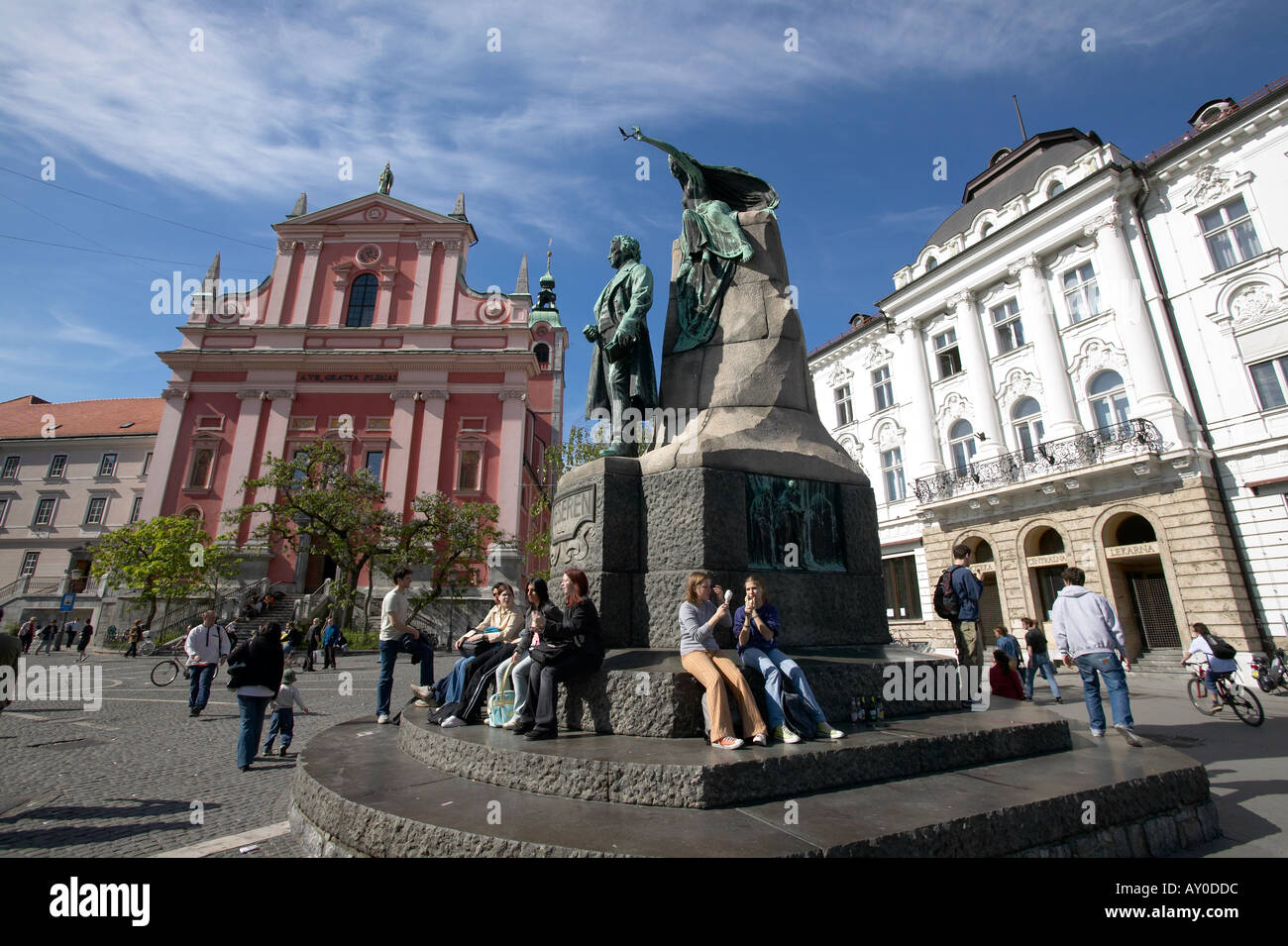 Slovenia Ljubljana Preseren Square Statue Church of Annunciation Stock ...