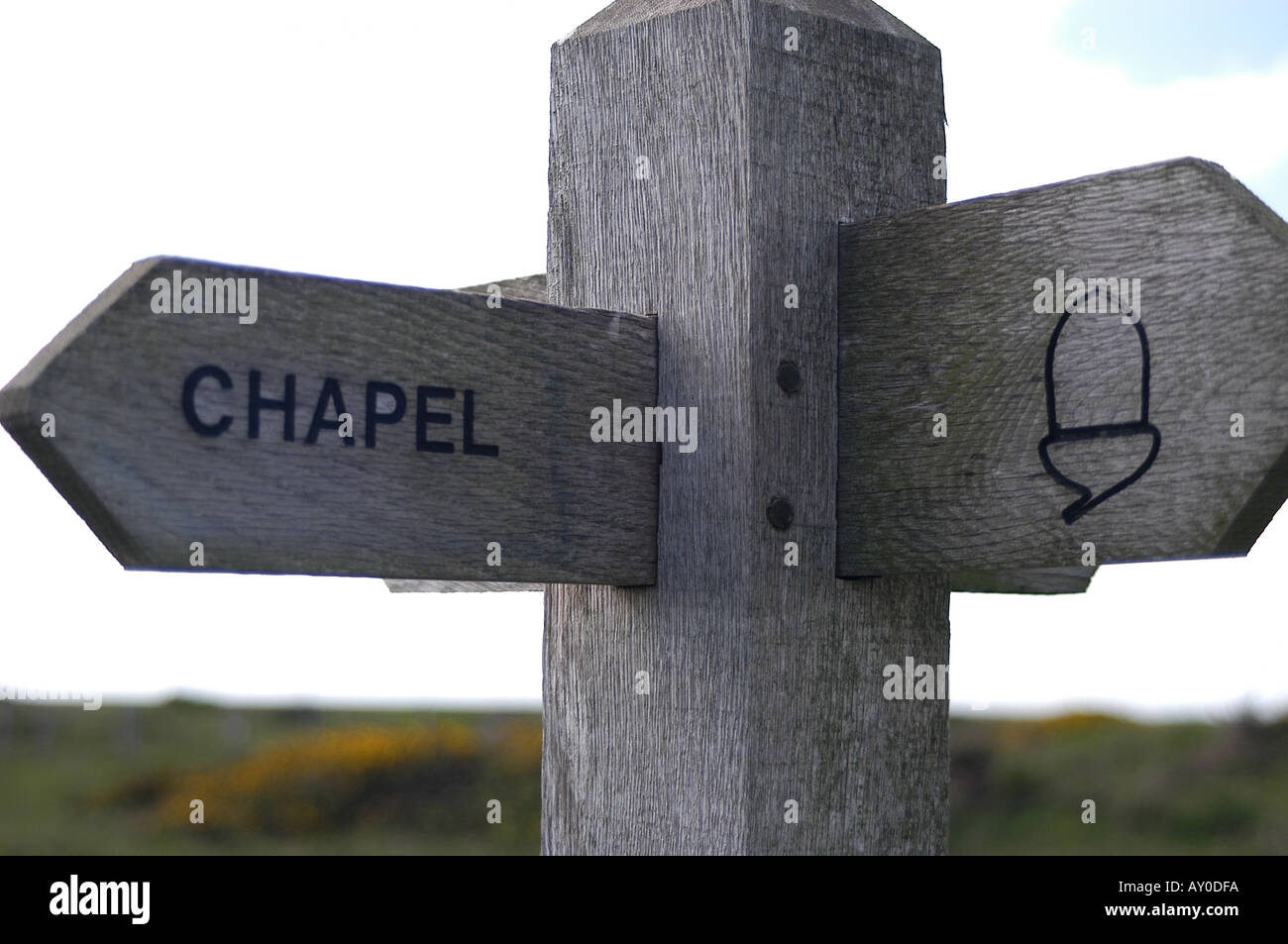 wooden sign to chapel Stock Photo - Alamy