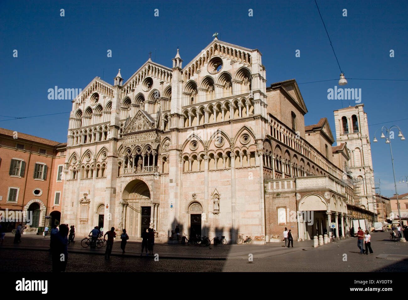 Ferrara, cathedral, church, religion, believers, gate, statue, arcades ...