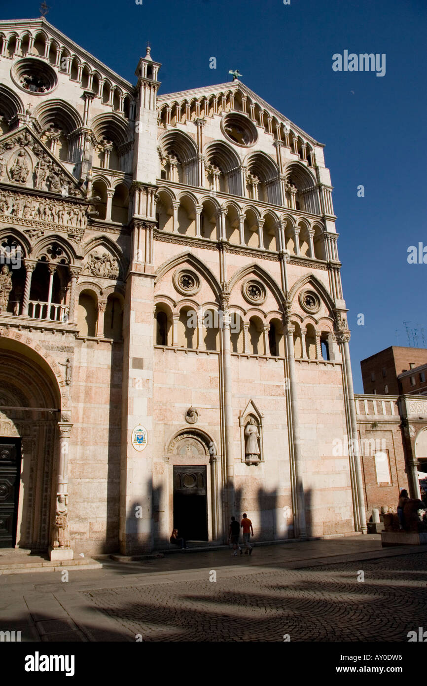 Ferrara, cathedral, church, religion, believers, gate, statue, arcades ...
