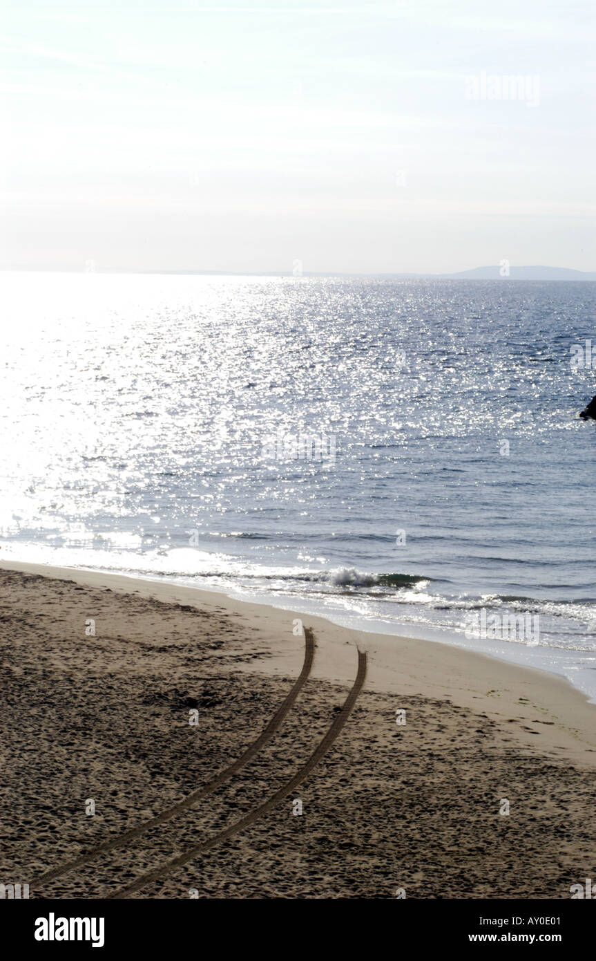 Tyre tracks in beach by sea Stock Photo - Alamy