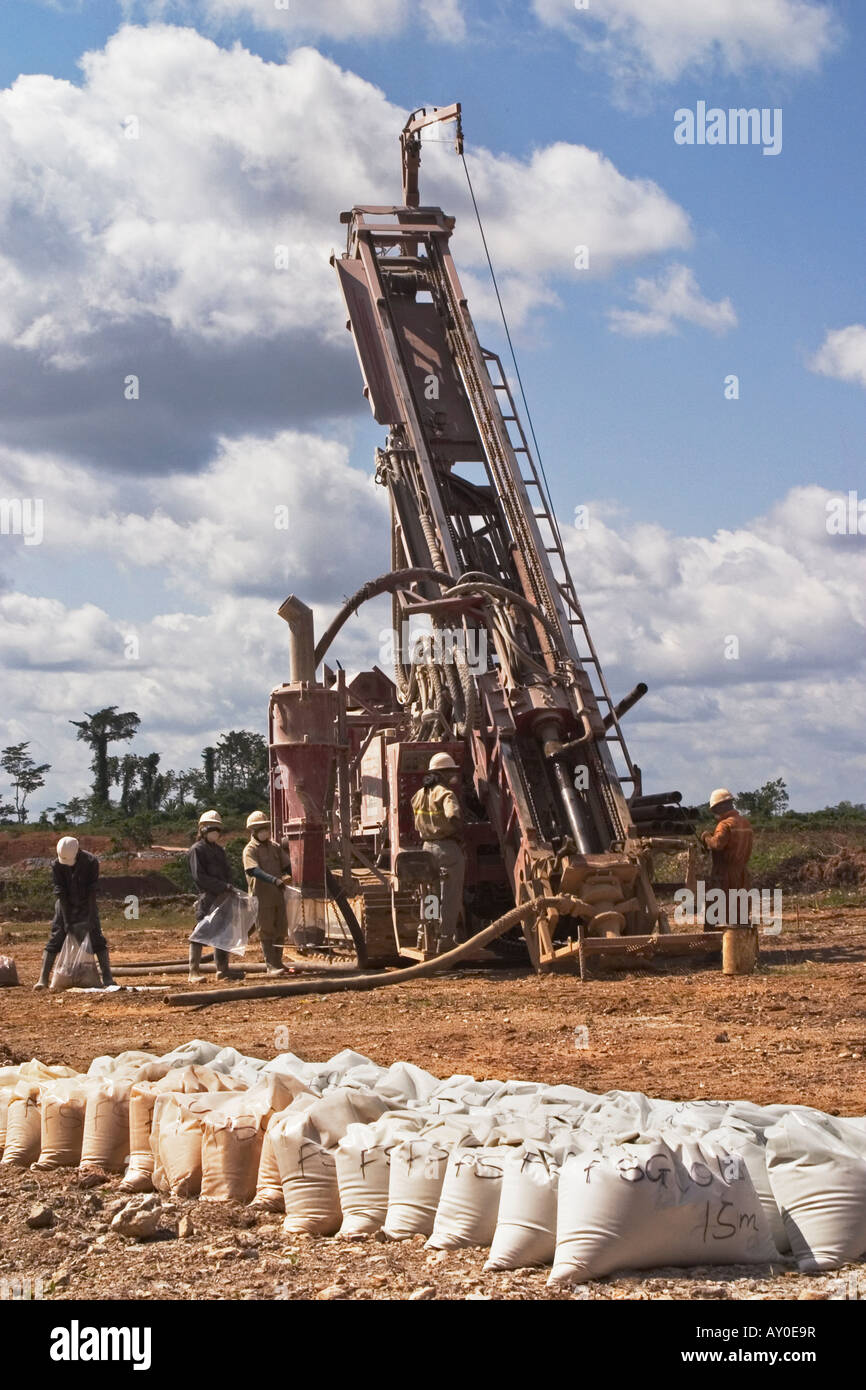 RC drill rig grade control sampling on surface gold mine pit with ...