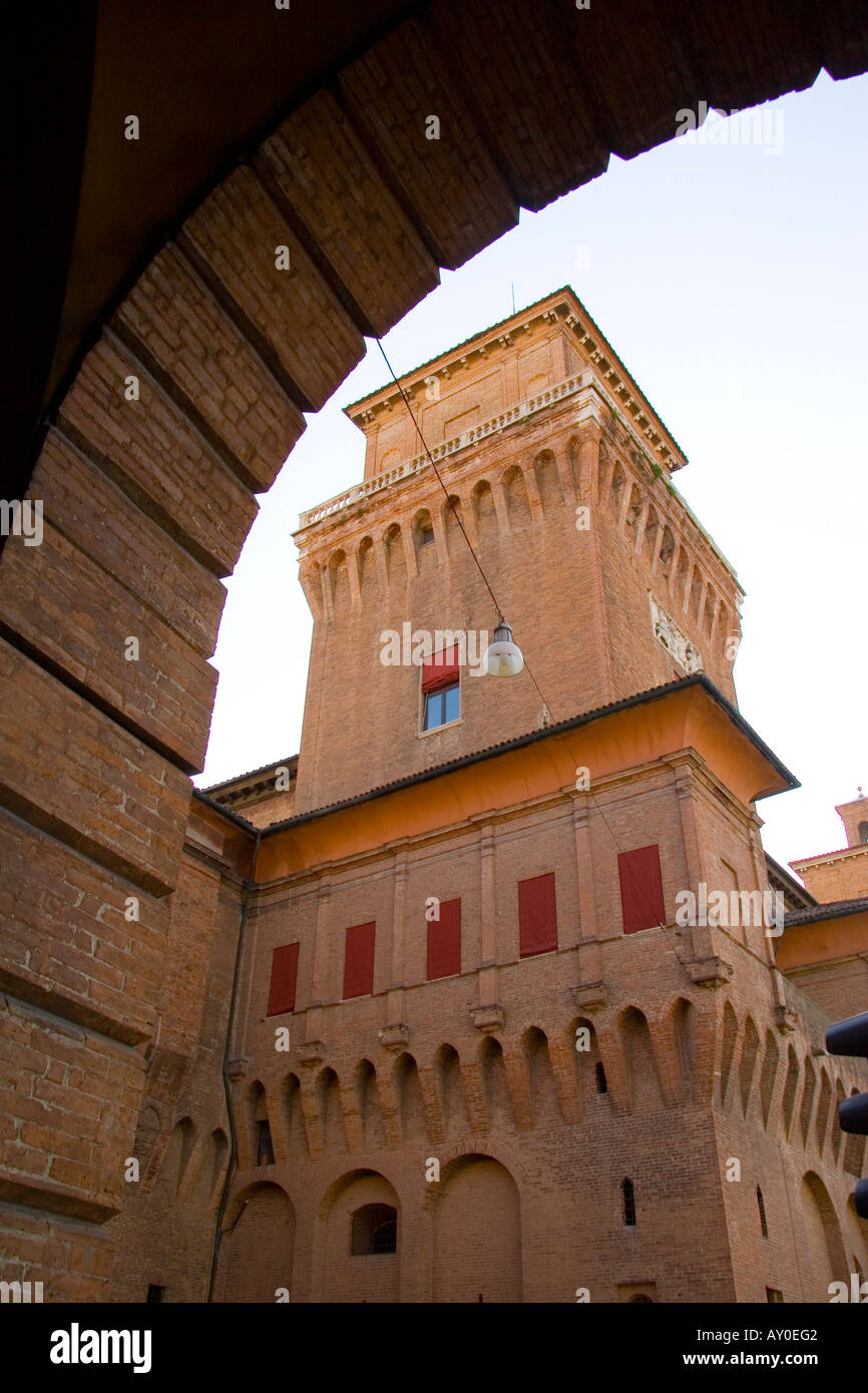 Ferrara, porch, building from the bottom, shadow, light, sun, electric ...