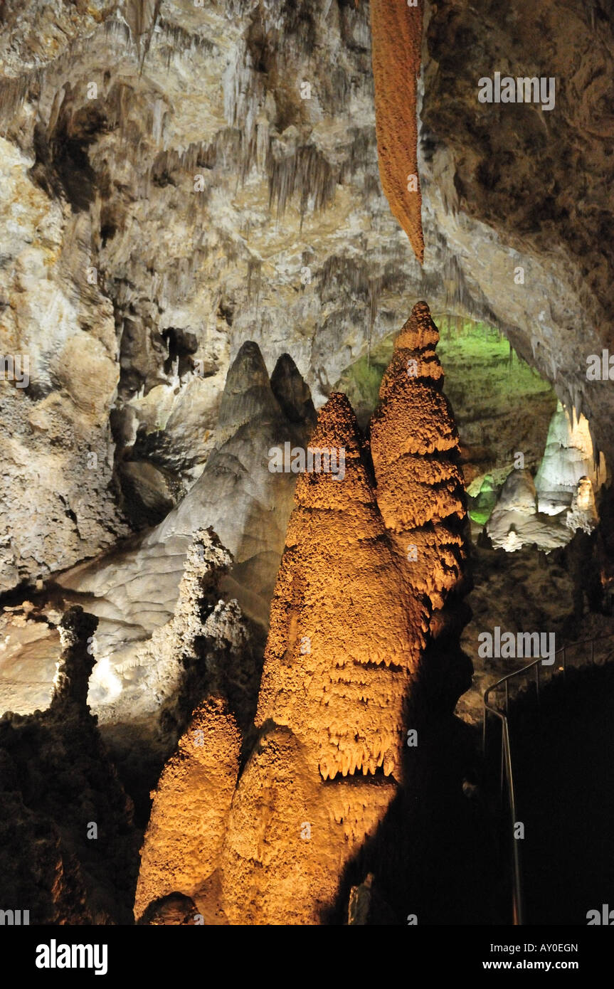 Stalagmites and stalactites in the Big Room of the Carlsbad Caverns ...