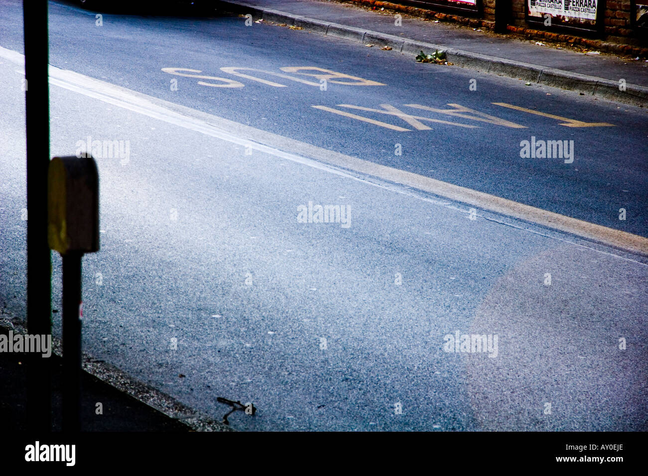 road, writing, signs, stripes, track, poles, light, sun, asphalt, white ...