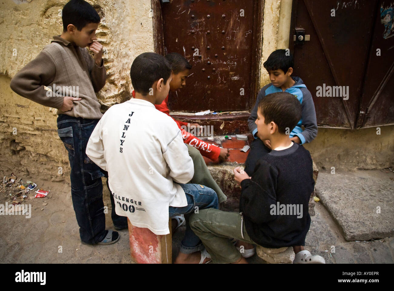 20 11 07 Fez Morocco Inside the Medina children playing cards Photo ...