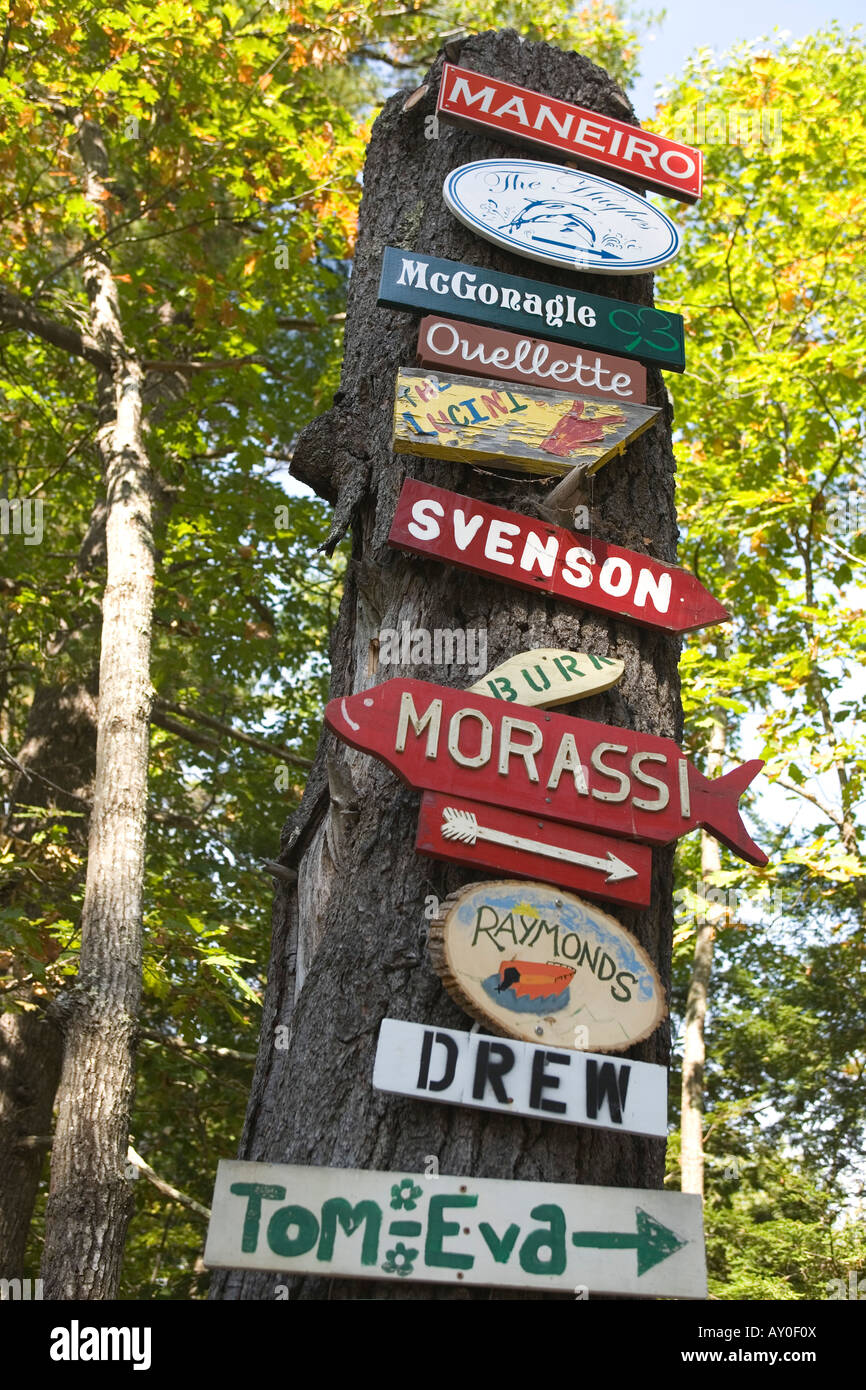 Camp Signs on Tree Lakes Region Western Maine Stock Photo - Alamy