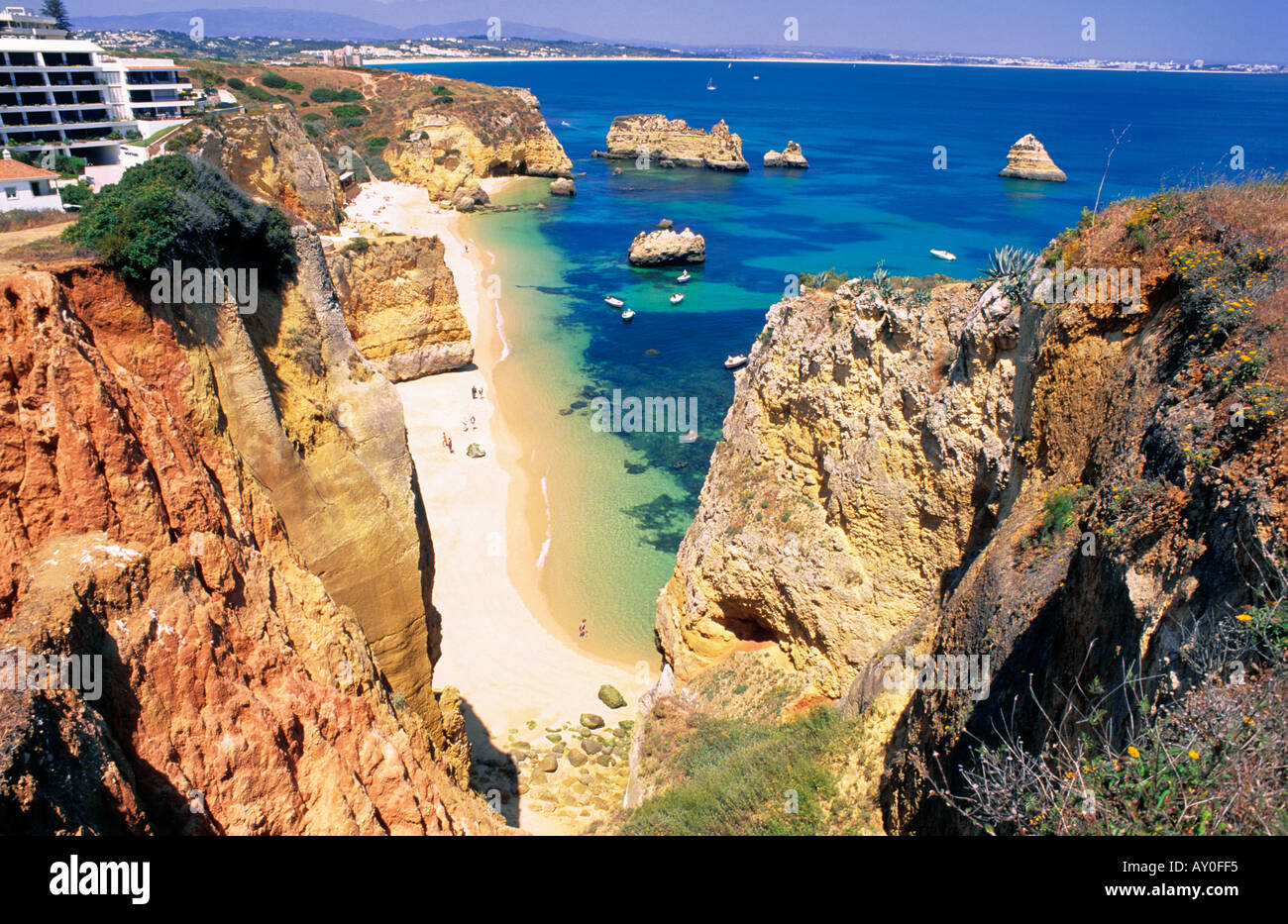 View to beach Praia Dona Ana Lagos Algarve Portugal Stock Photo - Alamy