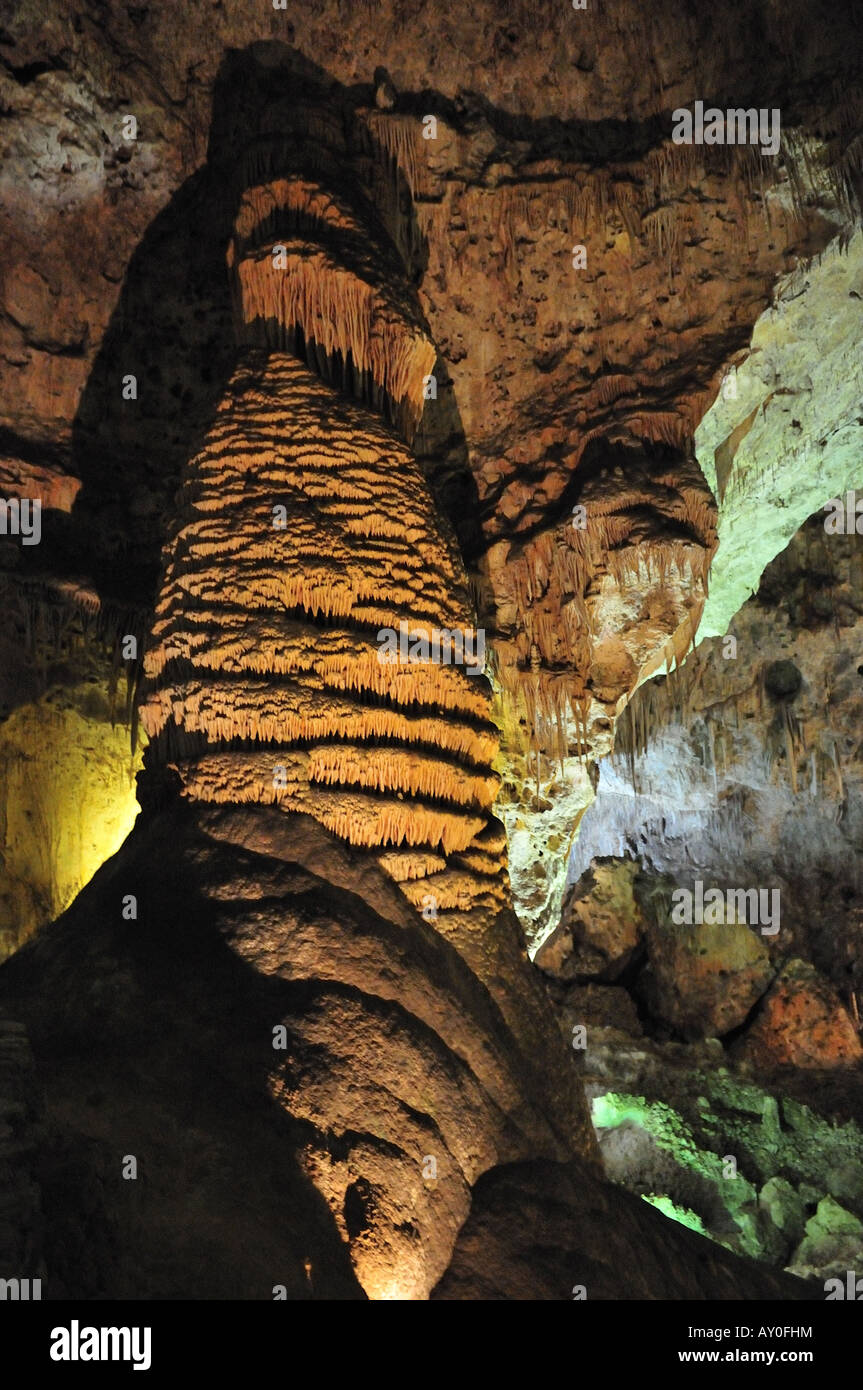 Stalagmite column in the Big Room of the Carlsbad Caverns National Park ...