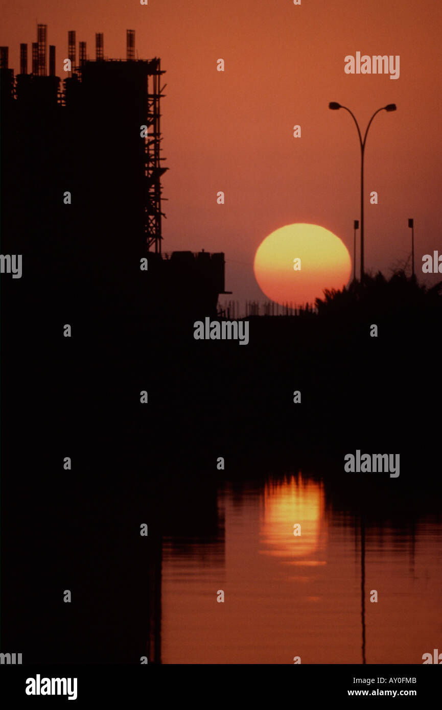 saudi sunset seen through a building site on the jeddah corniche saudi ...