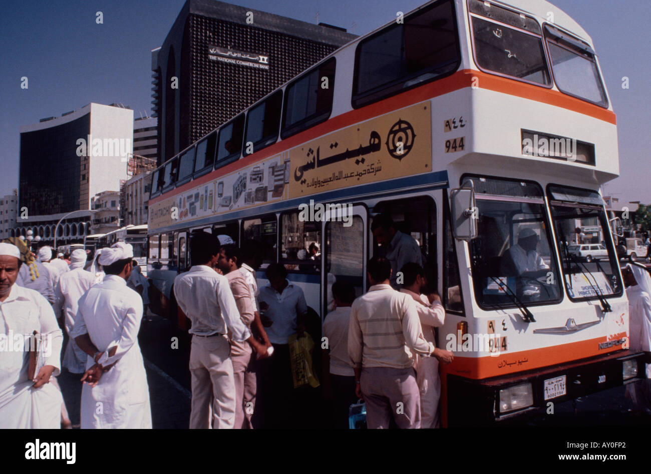 jeddah streetscene of workers crowding onto jeddah bus saudi arabia ...