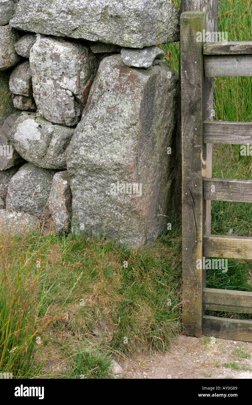 Dry stone wall and edge of gate in Southern Uplands Scotland Stock ...