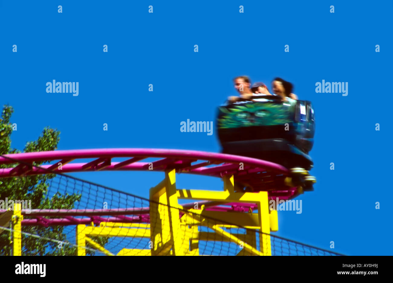 A close shot of an exhilarating, motion filled ride at a local ...