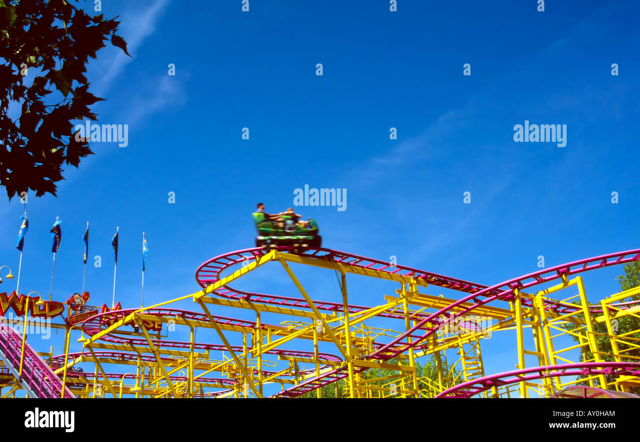 A distant shot of an exhilarating, motion filled ride at a local ...