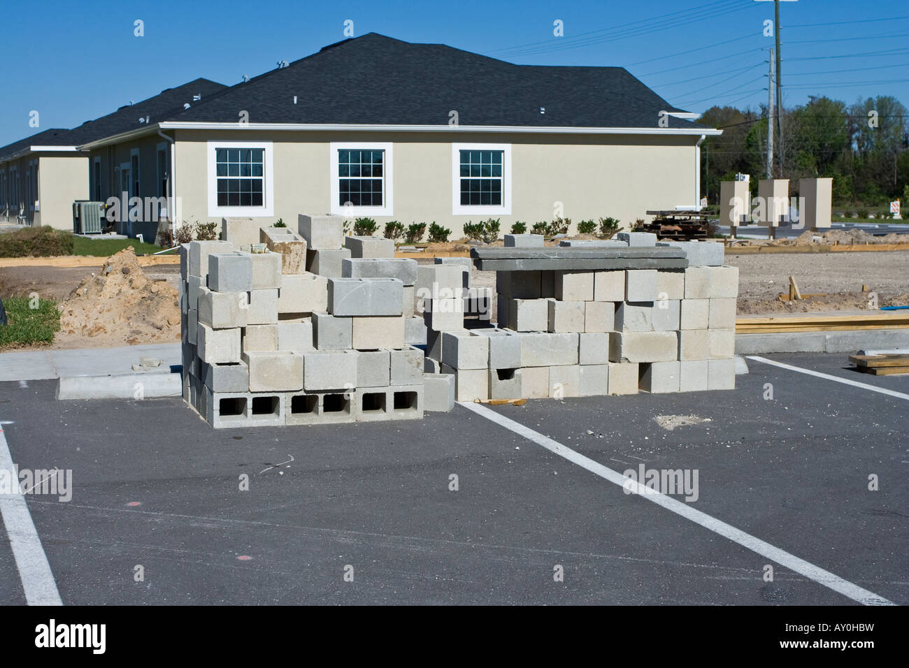 Cinder Blocks Stacked in Front of a House under Construction Stock ...