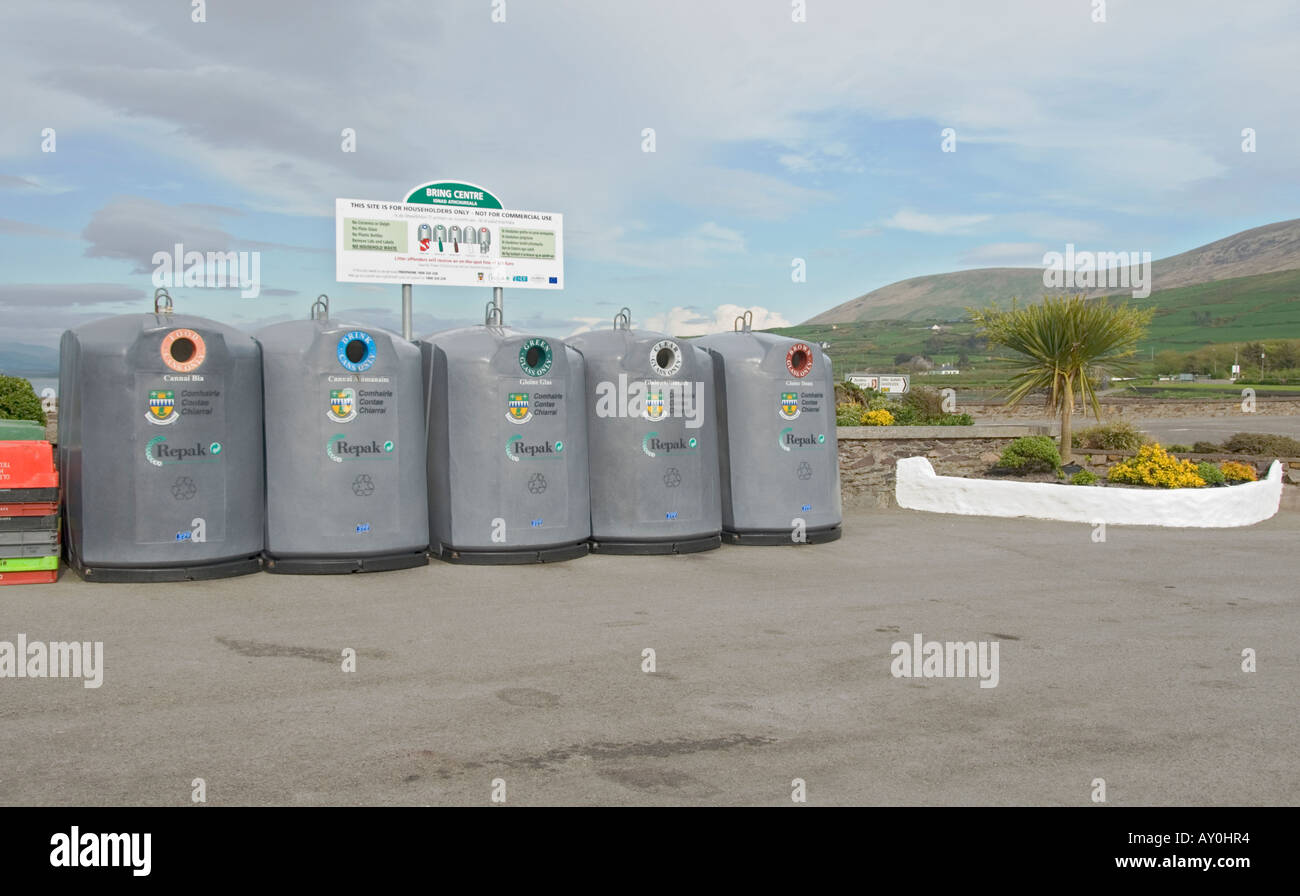 Ireland County Kerry Ring of Kerry Portmagee Bring Centre recycle bins ...