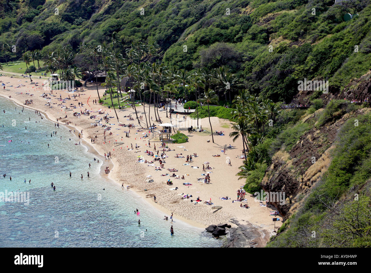 Oahu Hanauma Bay beach looking down from above Stock Photo - Alamy