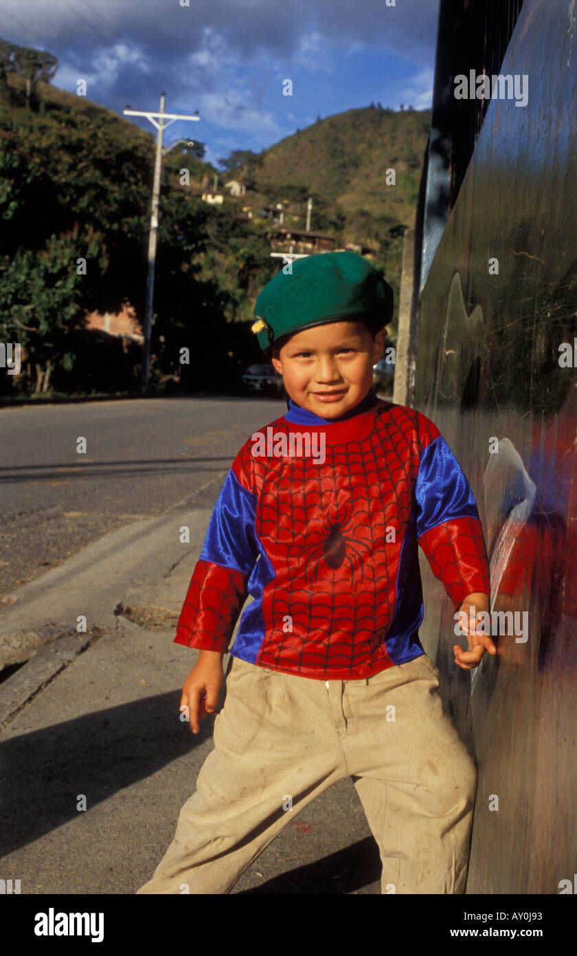 A little Ecuadorian boy from Vilcabamba in a Spiderman top Stock Photo ...