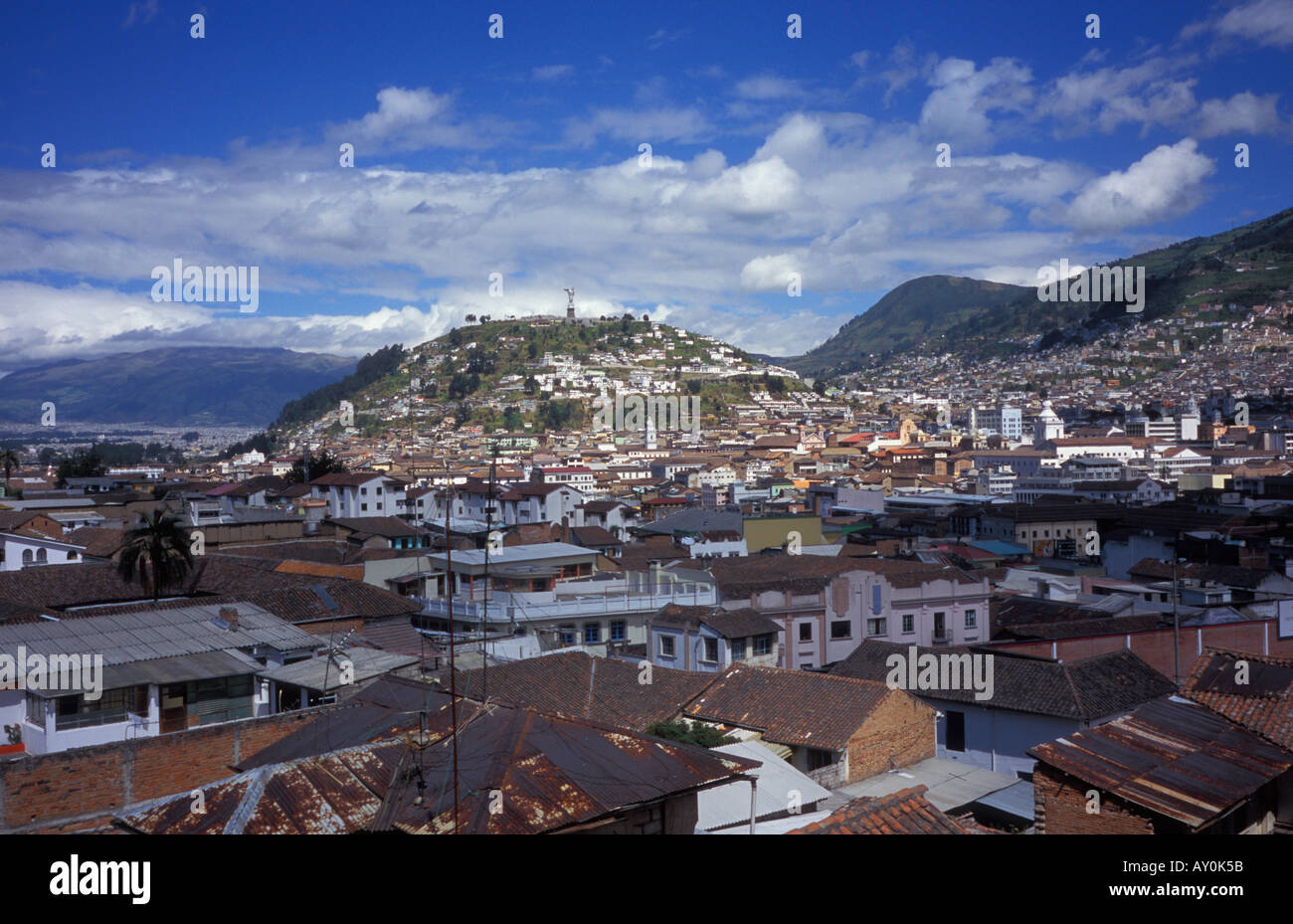 View of Quito with Cerro Panecillo and the statue of the Virgin de ...