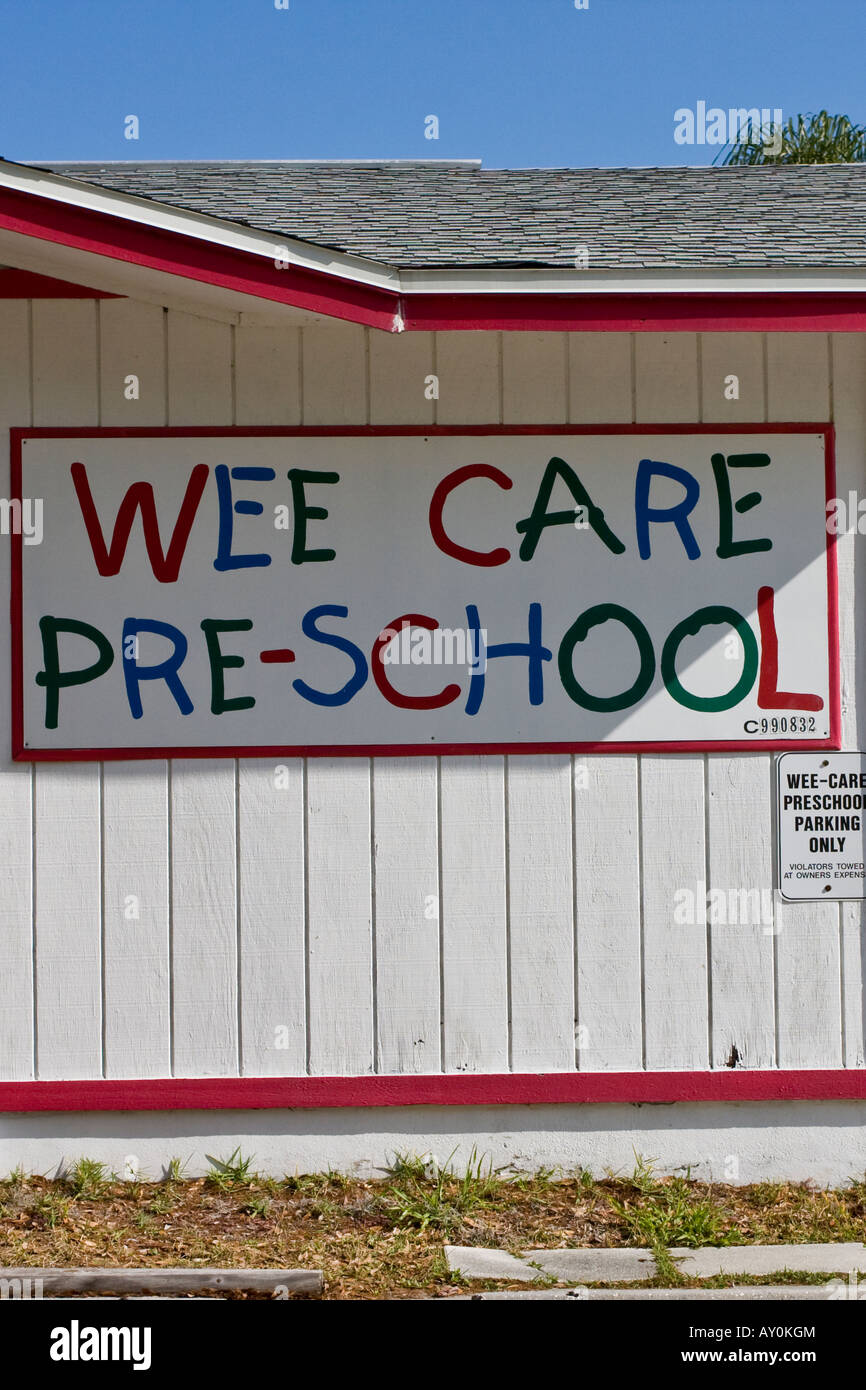 Wee Care Pre-School Sign Stock Photo - Alamy