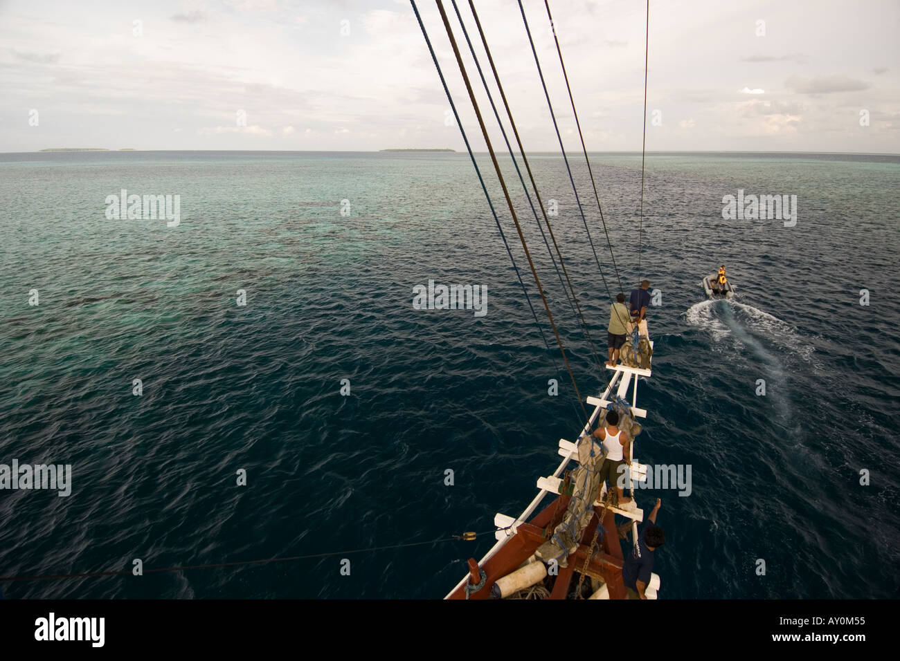 Sailing through a channel, Mapia Atoll, West Papua, Indonesia Stock ...