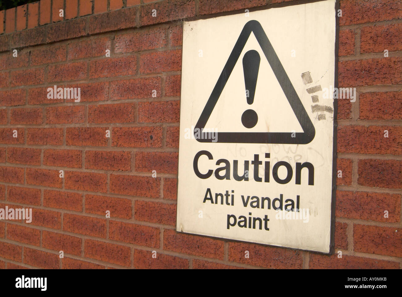 Sign warning about anti vandal paint in an area of Liverpool Stock ...