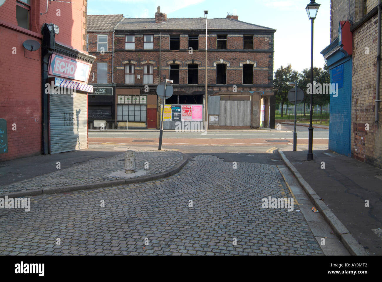 Derelict and rundown business buildings in the deprived area of ...