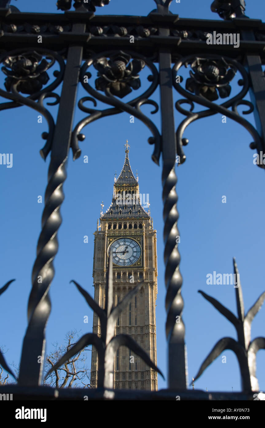 Big Ben seen through iron gates Westminster England Stock Photo - Alamy
