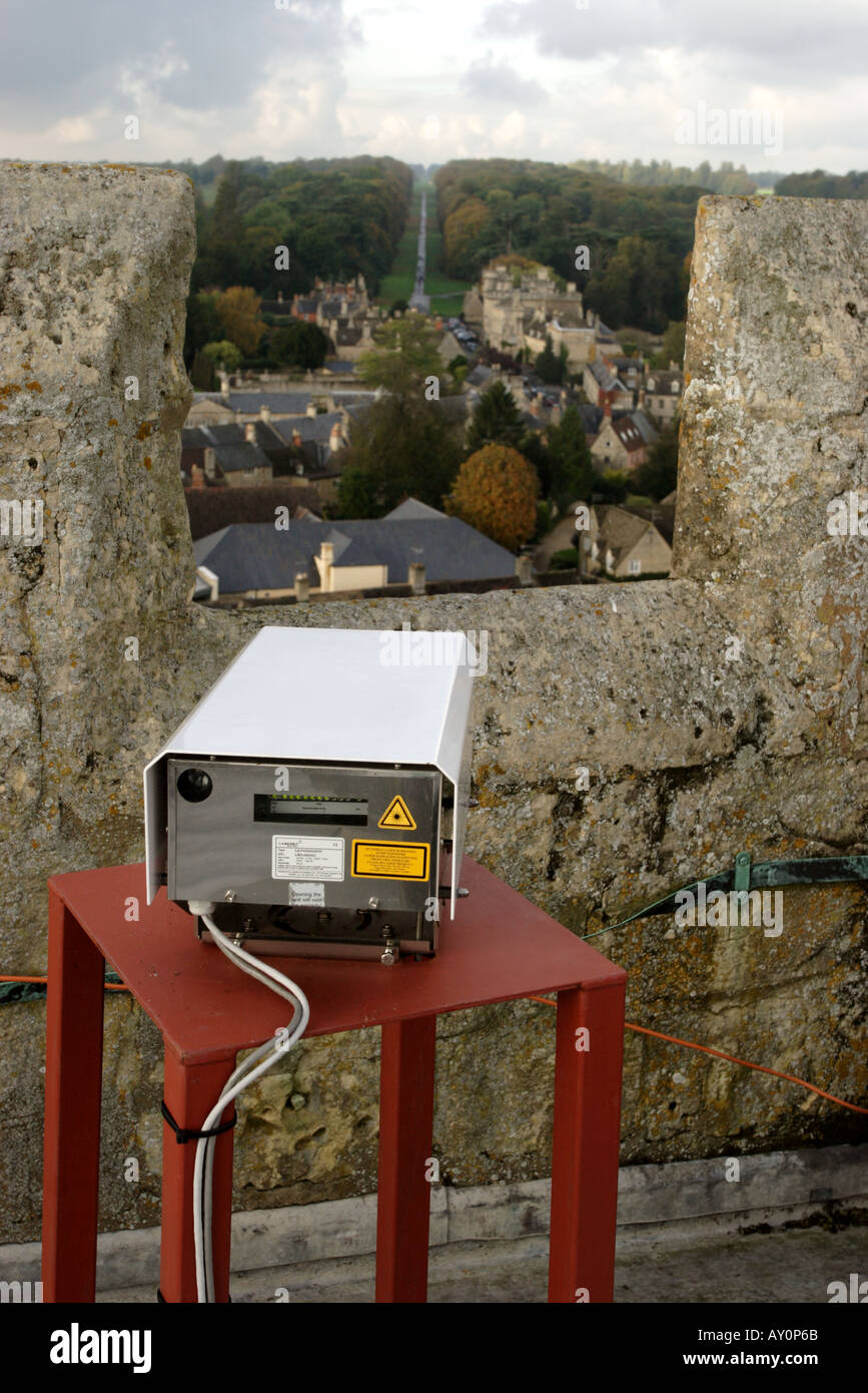 Laser computer network device on top of church tower Stock Photo - Alamy