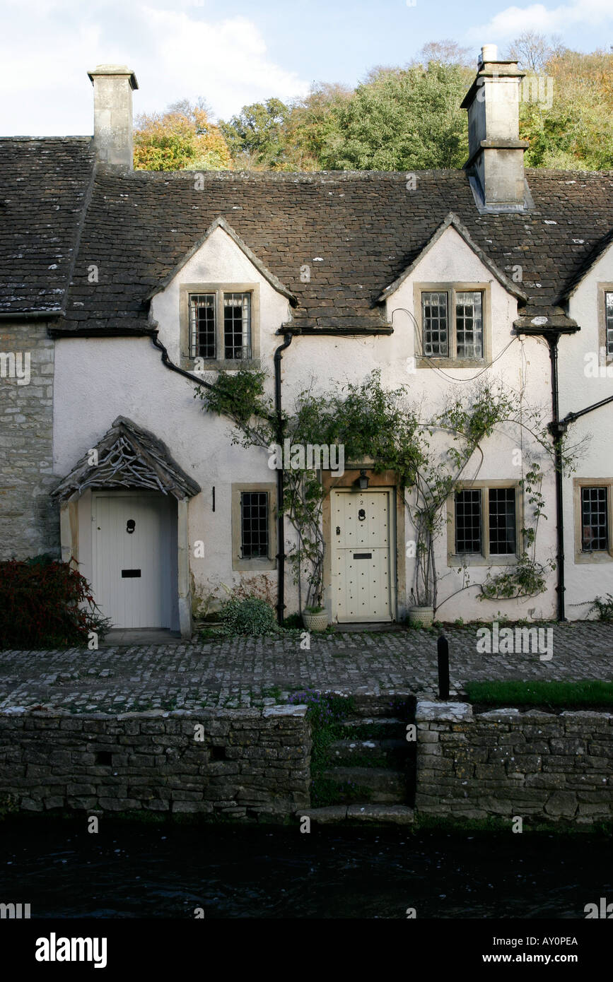 Cottages in the picture postcard village of Castle Combe in Wiltshire ...