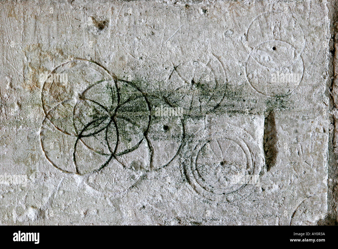 Mason s marks and good luck symbols etched in limestone blocks Stock ...