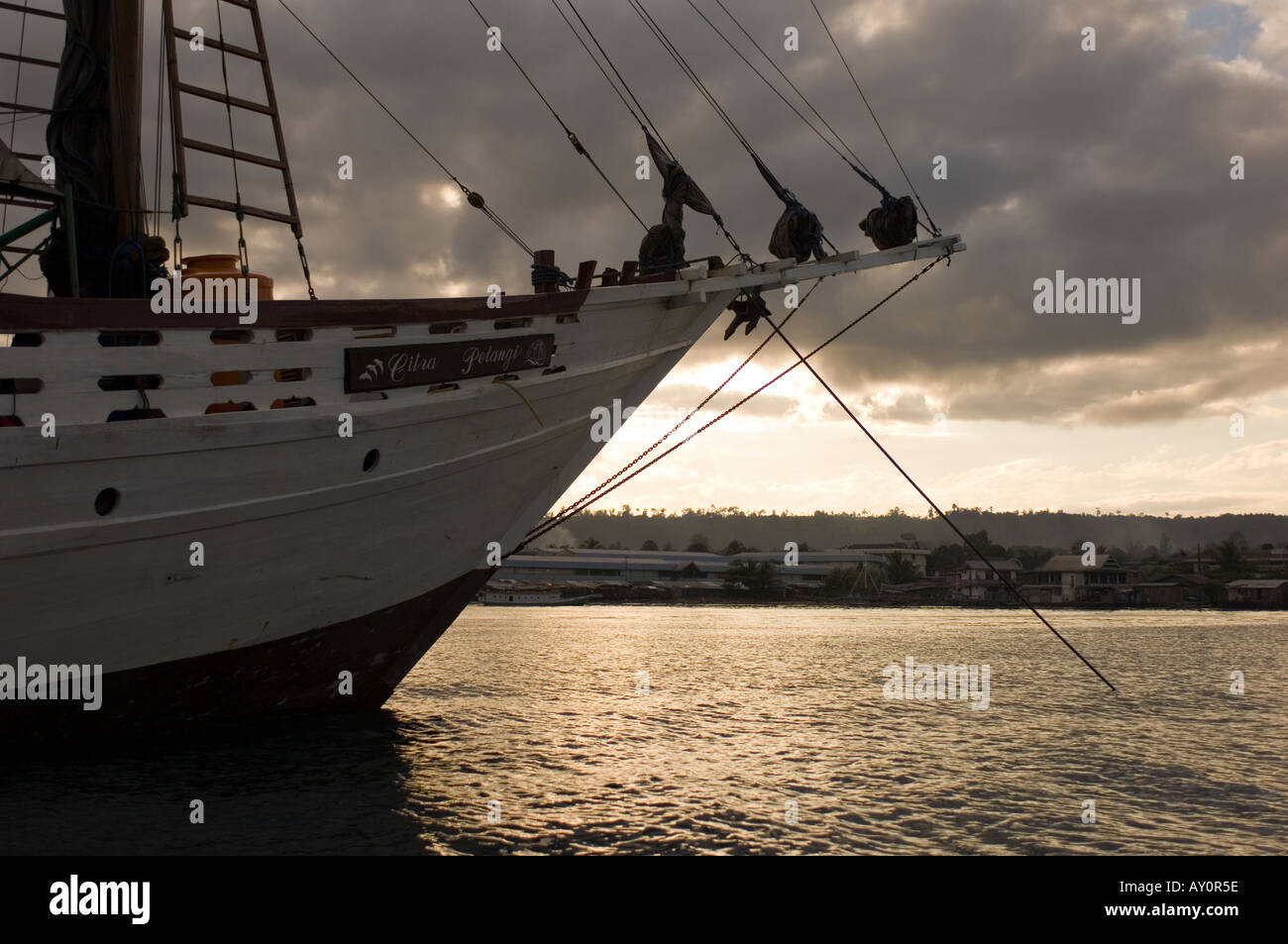 Pinisi schooner moored in Manokwari harbour, West Papua, Indonesia ...