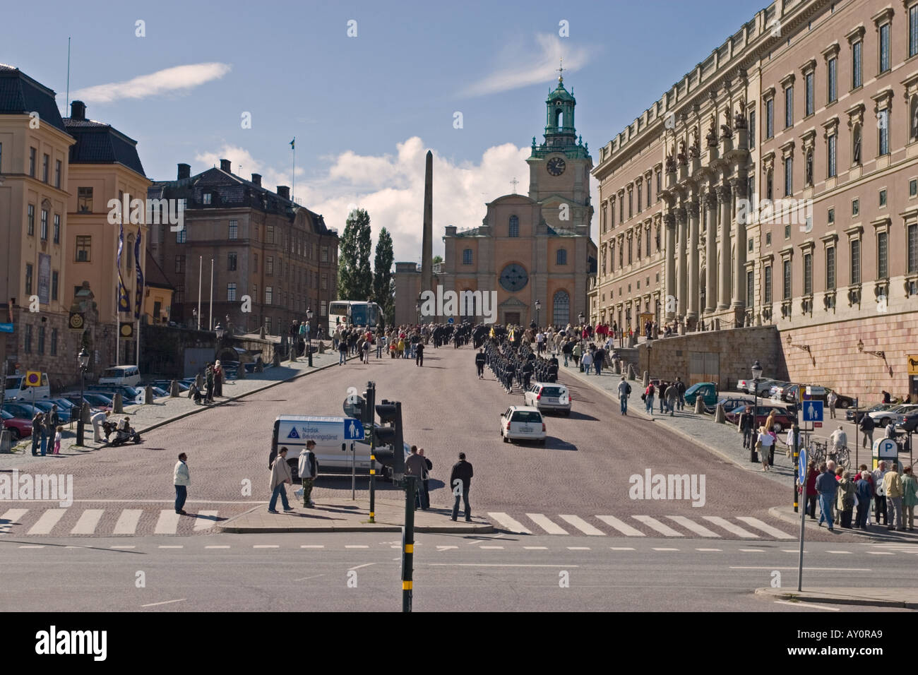 Slottsbacken and Storyrkan cathedral from waterfront, Stockholm, Sweden ...