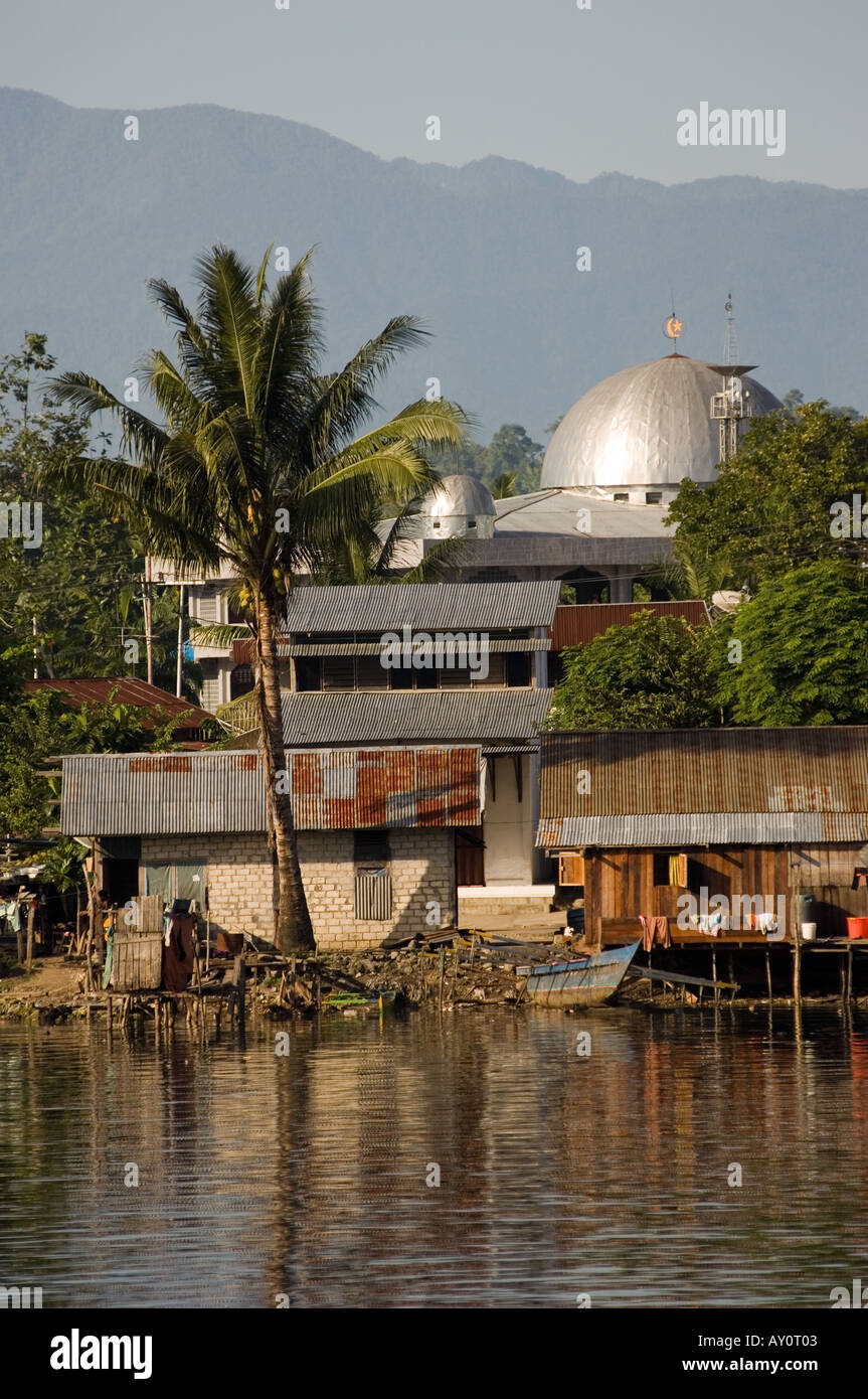 A mosque and water village at Manokwari, West Papua, Indonesia Stock ...