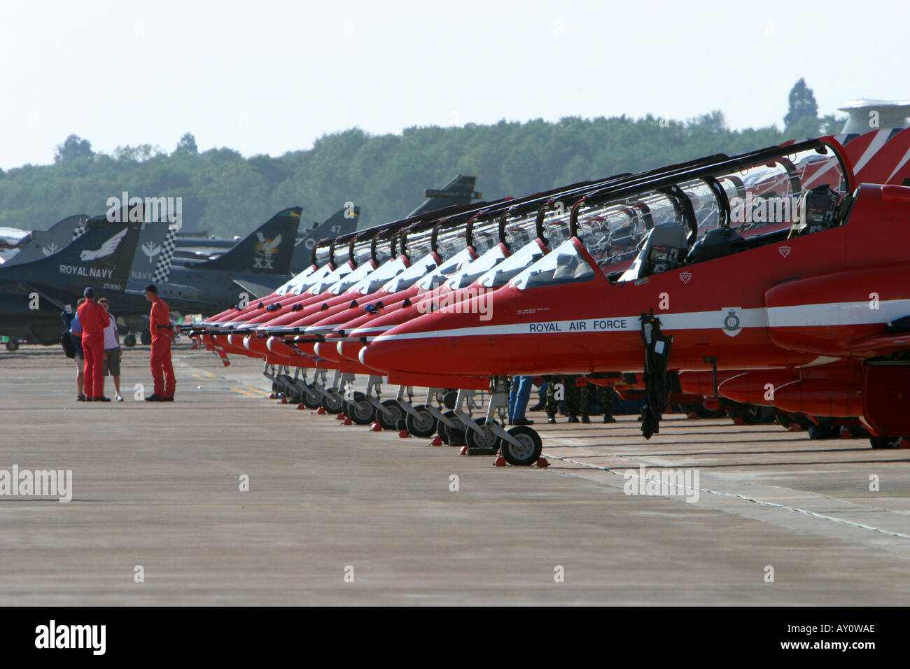 The famous Red Arrows aerobatic display team parked on the runway Stock ...