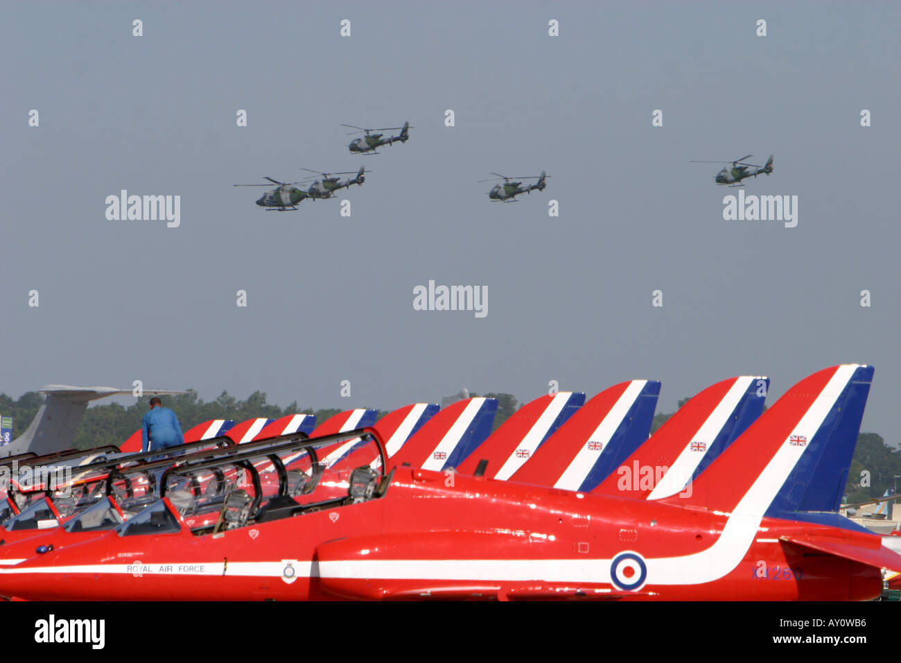 The famous Red Arrows aerobatic display team parked on the runway Stock ...