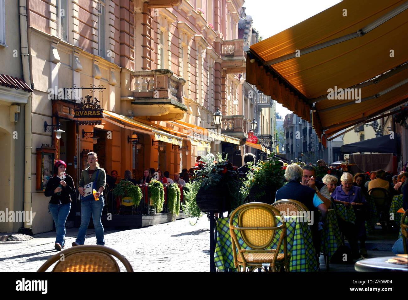Diners at Restaurant tables in Vilnius capital of Lithuania in the ...