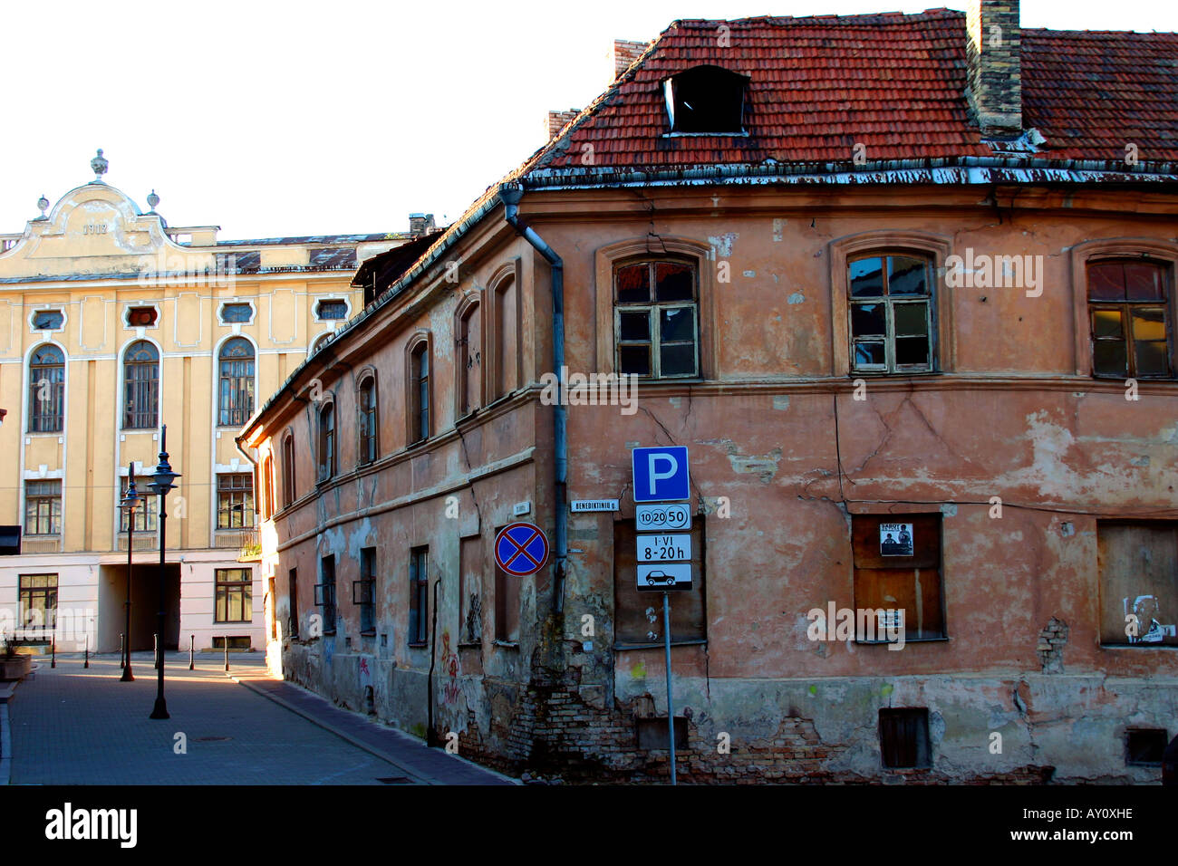 Old buildings under renovation in the Old Town area of Vilnius capital ...