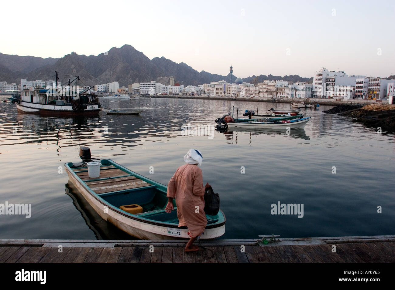 A view over Mutrah harbour and the Corniche Muscat Oman Stock Photo - Alamy