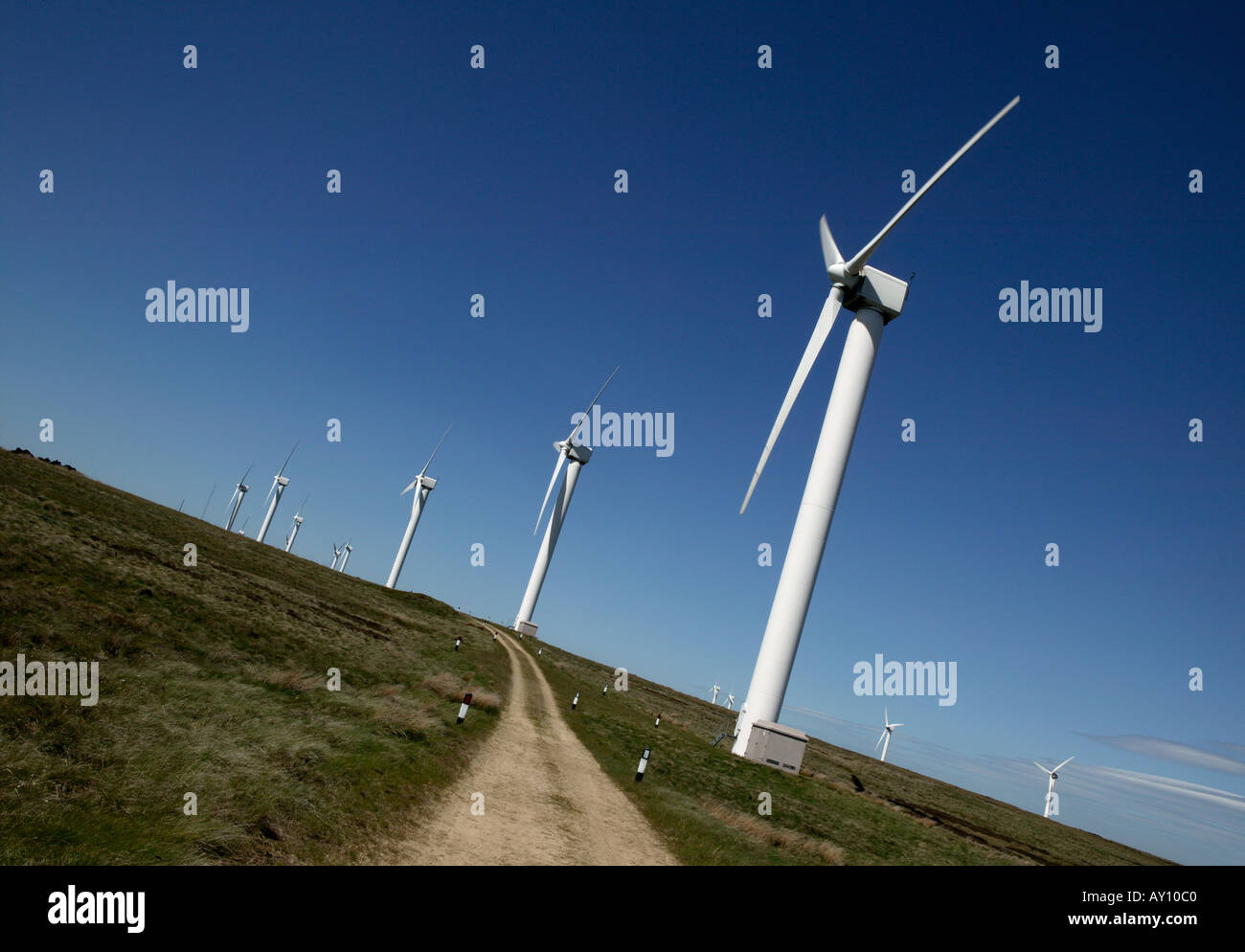 WIND TURBINES ON OVENDEN MOOR WEST YORKSHIRE ENGLAND BRITAIN UNITED ...