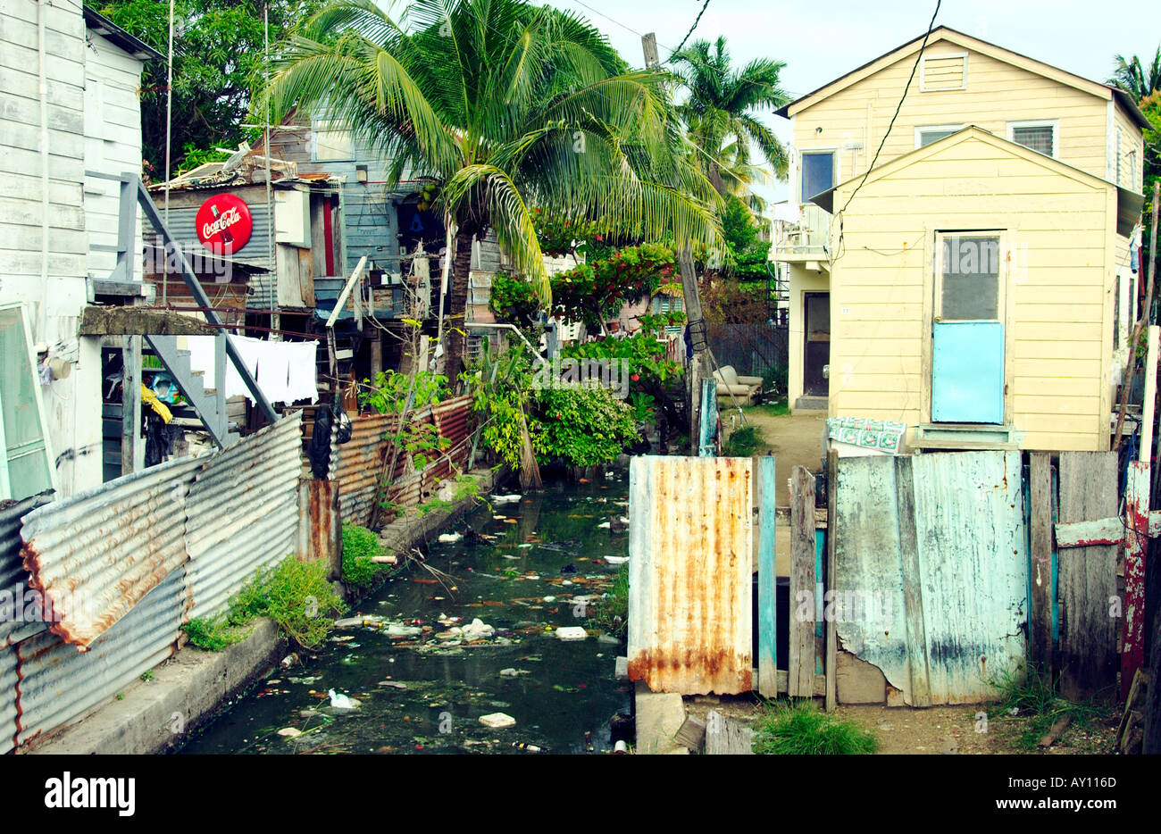 The polluted canals of Belize City Belize Central America Stock Photo ...