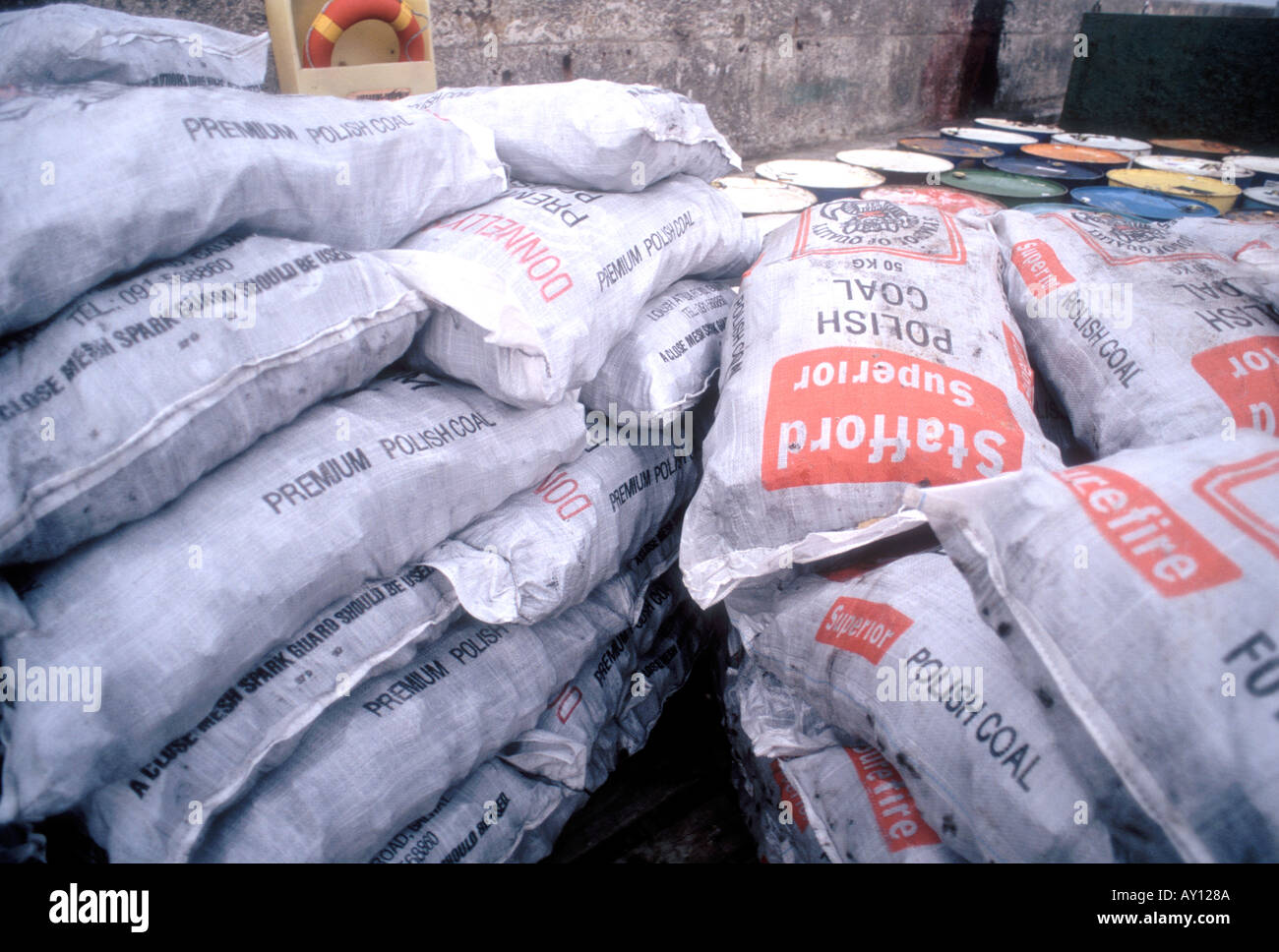Coal from Poland on Aran Arron Island in Galway Bay Ireland in late ...