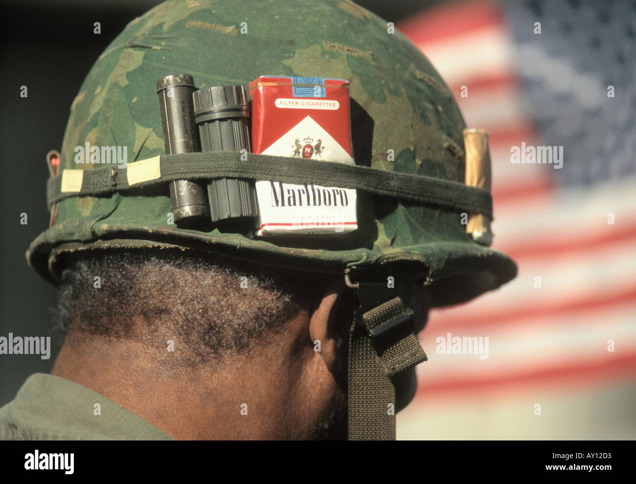 World War 2 II soldier with cigarettes on helmet reenact-or in period ...