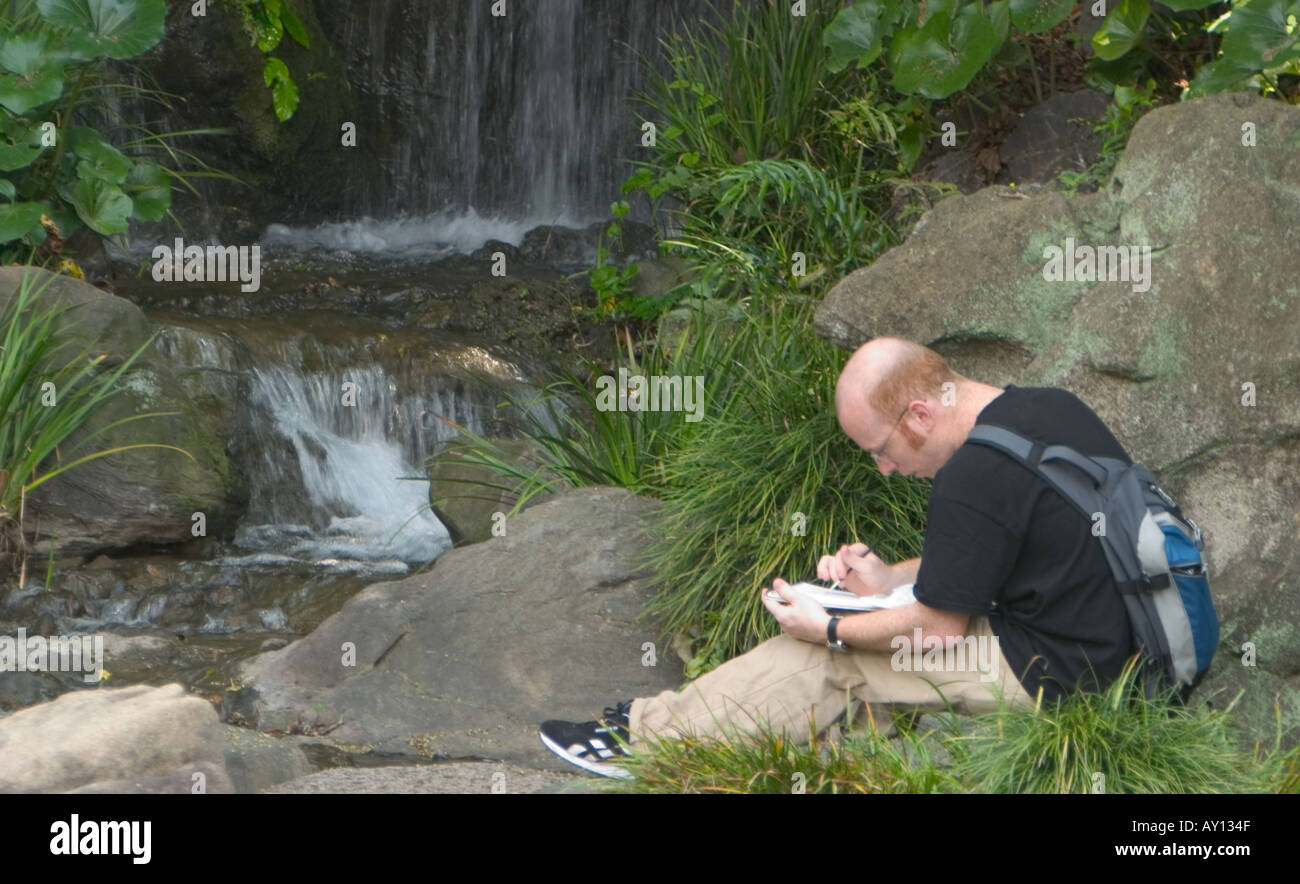 Man Painting Watercolor of Waterfall Stock Photo - Alamy