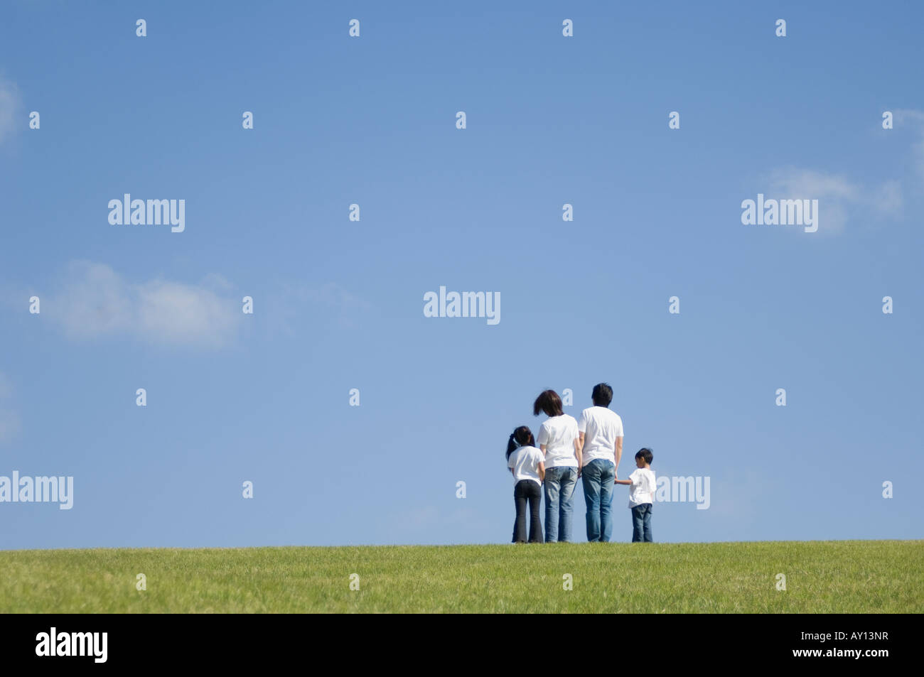 Family standing in field Stock Photo - Alamy
